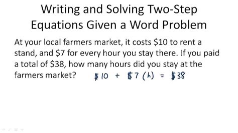 Solving Word Problems Using Two Step Equations Example 2 Video