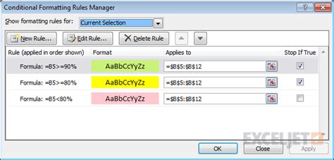 excel conditional formatting formula greater than and less than percentage