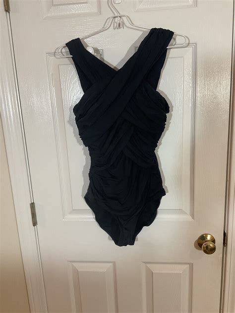 Garnet Hill Womens One Piece Swimsuit Ruched Front Black Size 6 Ebay