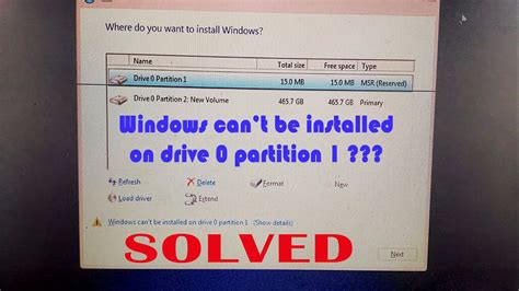 windows can t be installed on drive 0 partition 1 solved youtube
