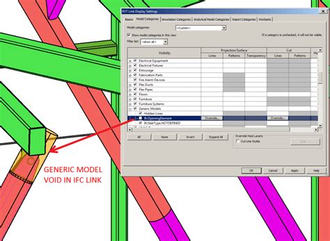 how to hide orange voids when linking an ifc into revit what revit wants