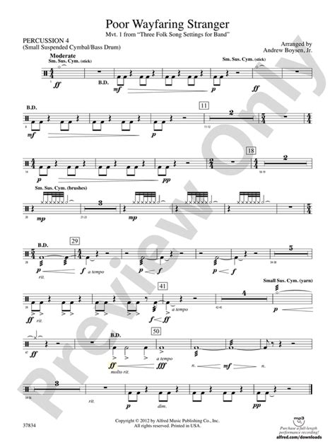 Poor Wayfaring Stranger 4th Percussion 4th Percussion Part Digital