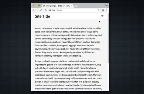 demo of a slide out navigation drawer using target