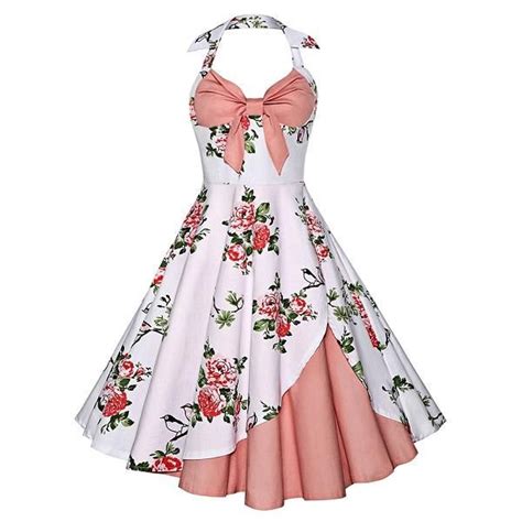 Women Vintage Dress Floral Print Pin Up Halter Summer Dress Retro 50s