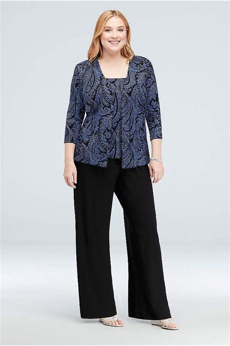 Chiffon Plus Size Pantsuit With High Low Jacket Davids Bridal