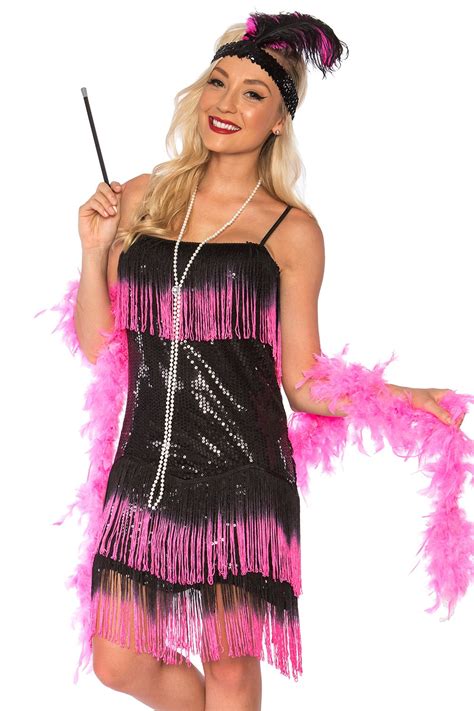 Deluxe Ladies 20s 1920s Charleston Flapper Black Pink Costume Fancy