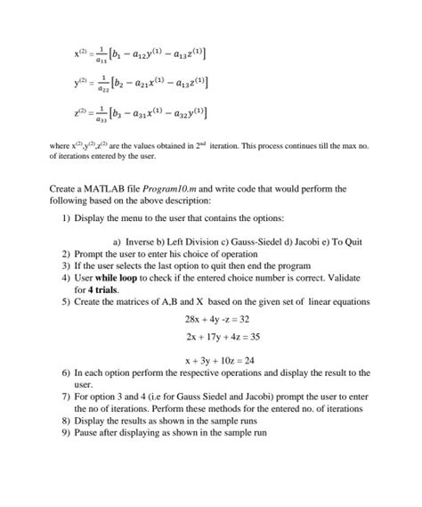 solved solving linear equations in matlab we have the giv