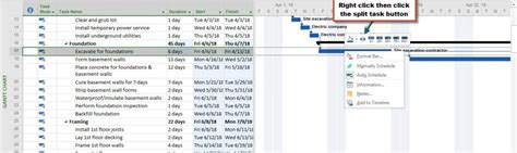 how to split tasks in microsoft project 2016