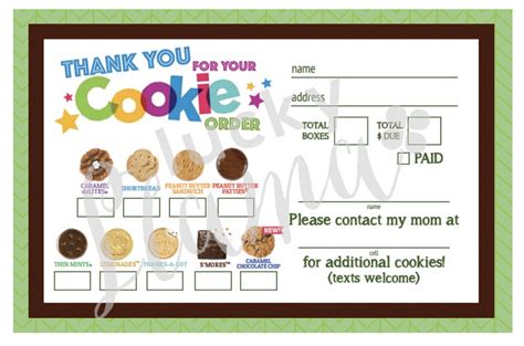 Abc Girl Scout Cookie Thank You Order Form Receipt Printable Etsy