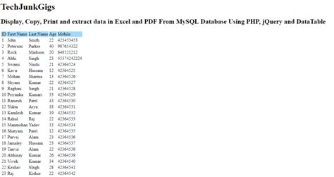 display copy print and extract data in excel and pdf