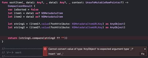 ios how to fix cannot convert value of type anyobject to expected