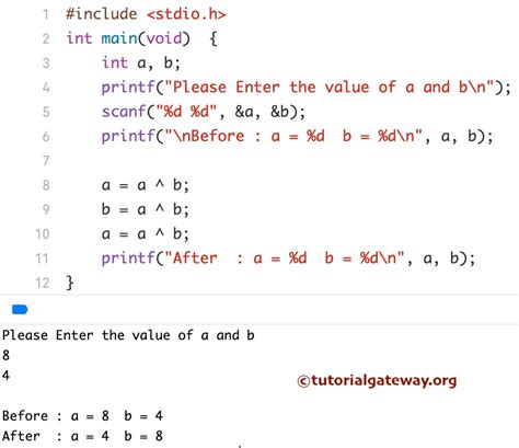 c program to swap two numbers