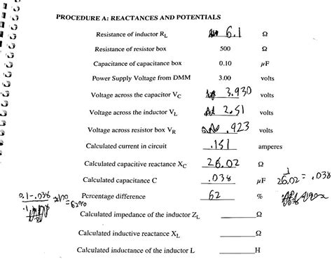 Solved Procedure A Reactances And Potentials Resistance Of Inductor Rl