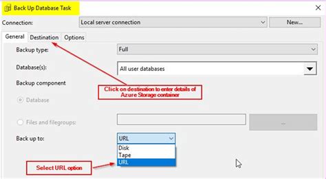 perform on premises sql server database backups using