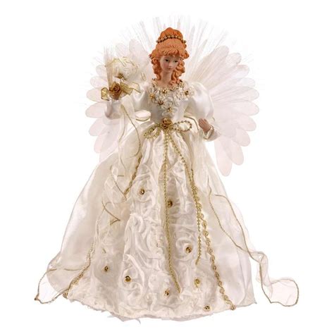 White And Gold Angel Christmas Tree Topper Fiber Optic Christmas