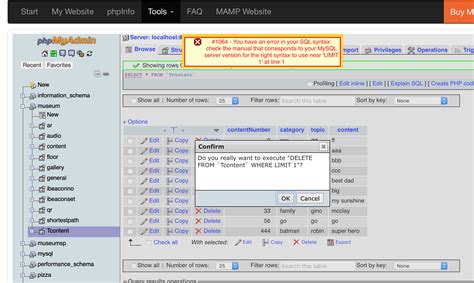 database why i cannot delete data in phpmyadmin stack overflow
