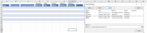 excel transposing named range from table into another named range