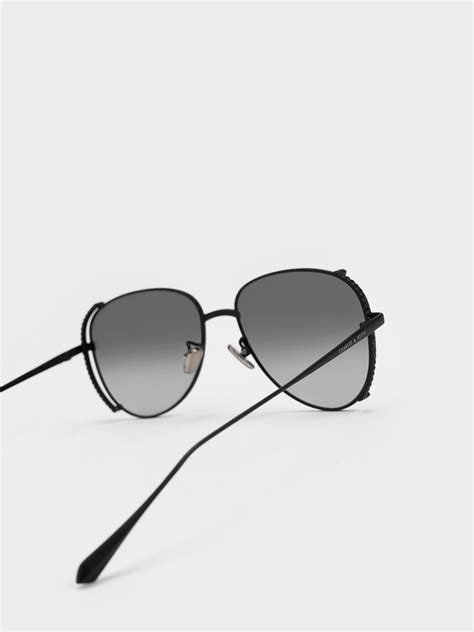 Black Gem Embellished Wireframe Aviator Sunglasses Charles And Keith De