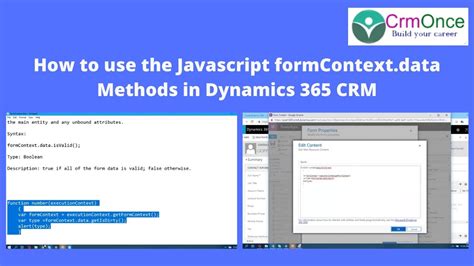 how to use the javascript formcontext data methods in dynamics 365 crm