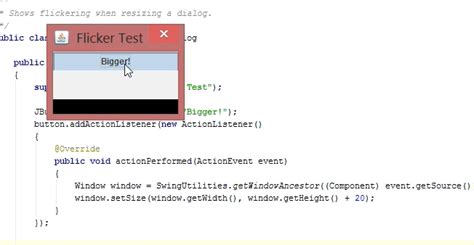 java how can i avoid flicker when resizing a swing window stack