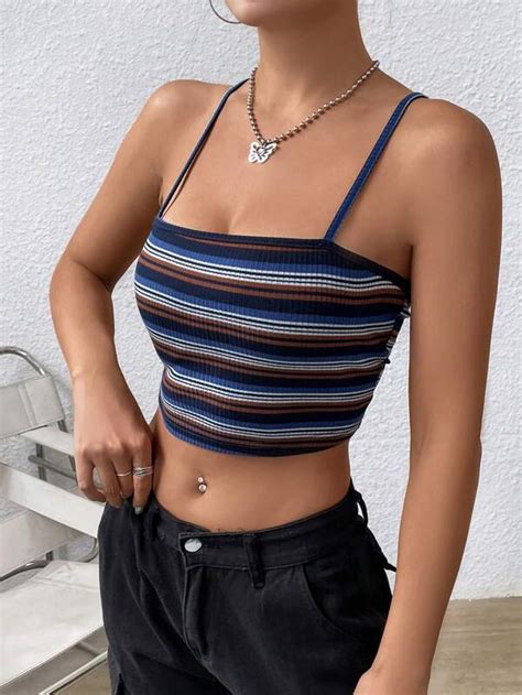 Shein Ezwear Striped Print Crop Cami Top Shein Usa