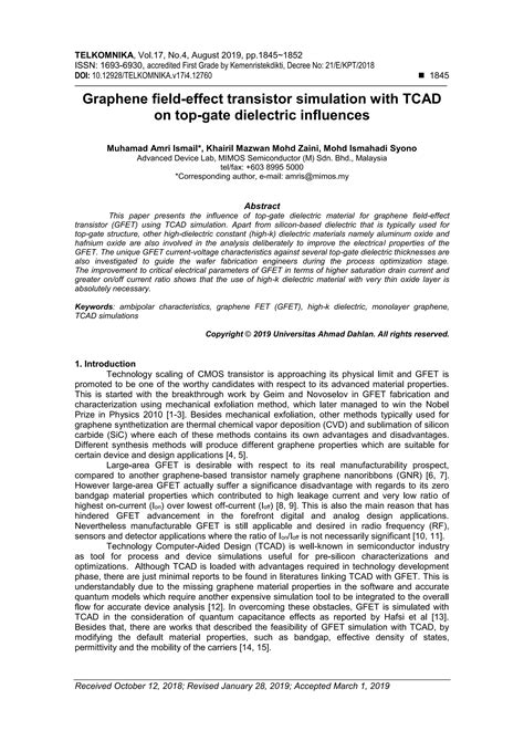 Graphene Field Effect Transistor Simulation With Tcad On Top Gate