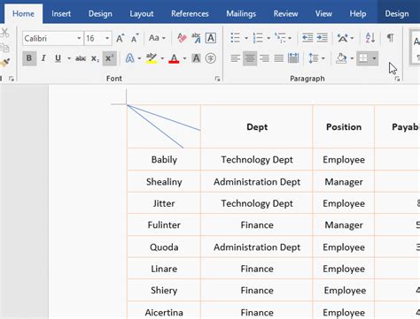 how to make diagonal header in word table with drawing single double