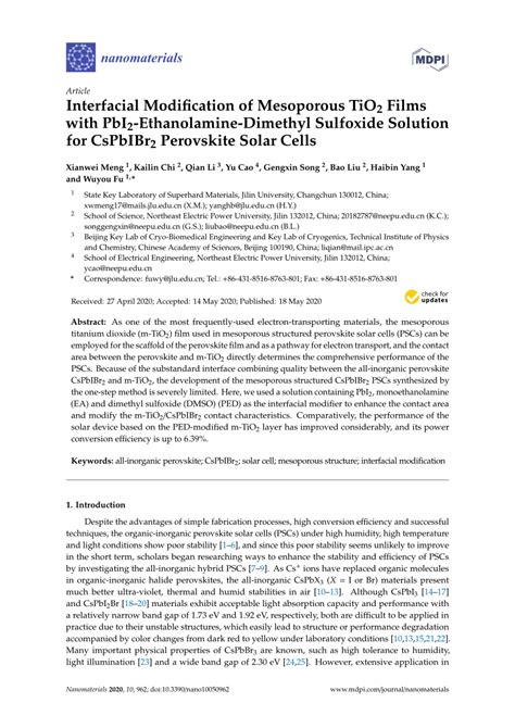 Pdf Interfacial Modification Of Mesoporous Tio2 Films With Pbi2