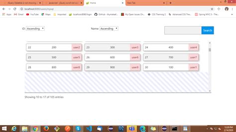 ajax jquery datatable is not showing data properly after scrolling