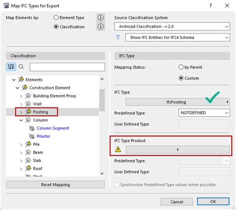 how to fix error warnings in the type mapping dialog