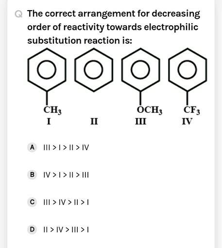 The Correct Arrangement For Decreasing Ord Organic Chemistry
