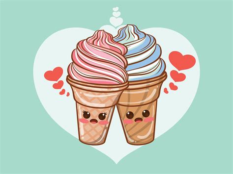 Lindo Concepto De Pareja De Helados Dibujos Animados 4267342 Vector En