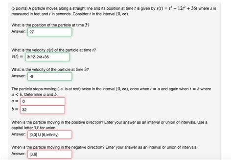 Solved 5 Points A Particle Moves Along A Straight Line And