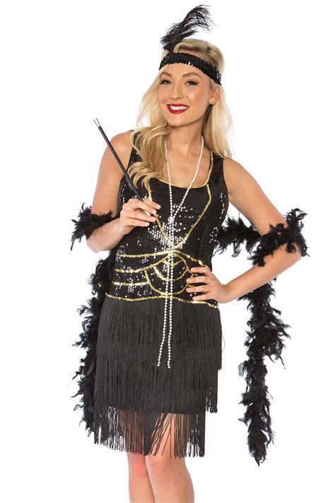 Ladies 1920s Roaring 20s Flapper Costume Sequin Ganster Deluxe Black
