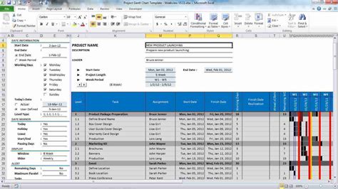 screenshot project gantt chart template for excel
