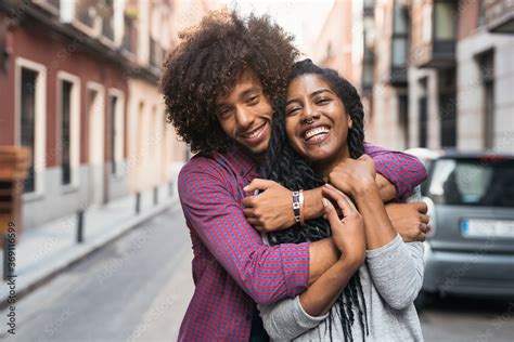 Multiethnic Young Couple Having Romantic Moments Together In The Street