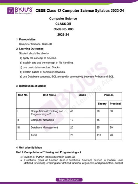 Cbse Class 12 Computer Science Syllabus 2023 24 Pdf Computer