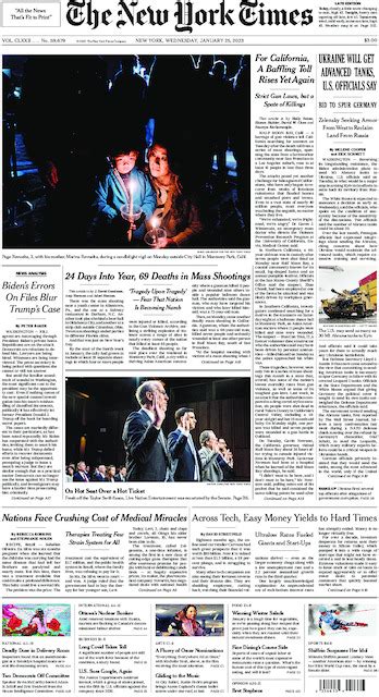 The New York Times In Print For Wednesday Jan 25 2023 The New York