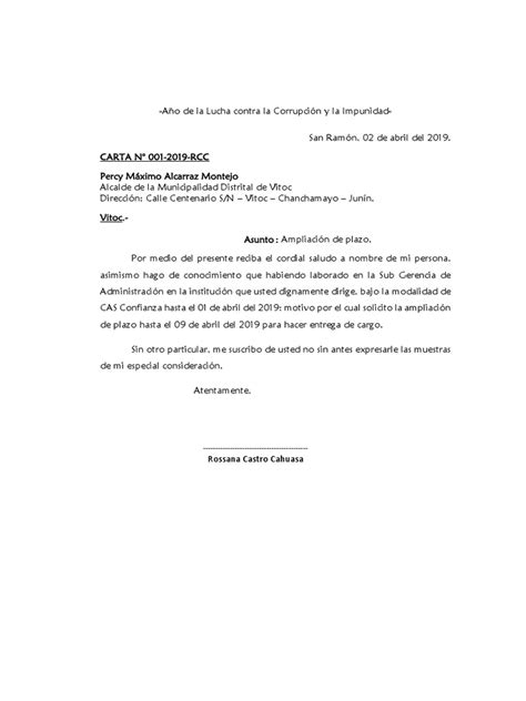 Carta De Ampliacion De Plazo