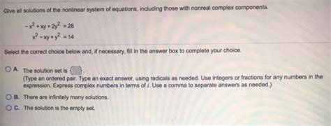 Solved Give All Solutions Of The Nonlinear System Of