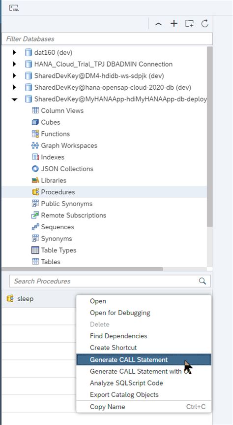 create hana stored procedure and expose as cap service function sap