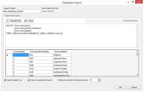 manually setup an import of data from sql server to excel