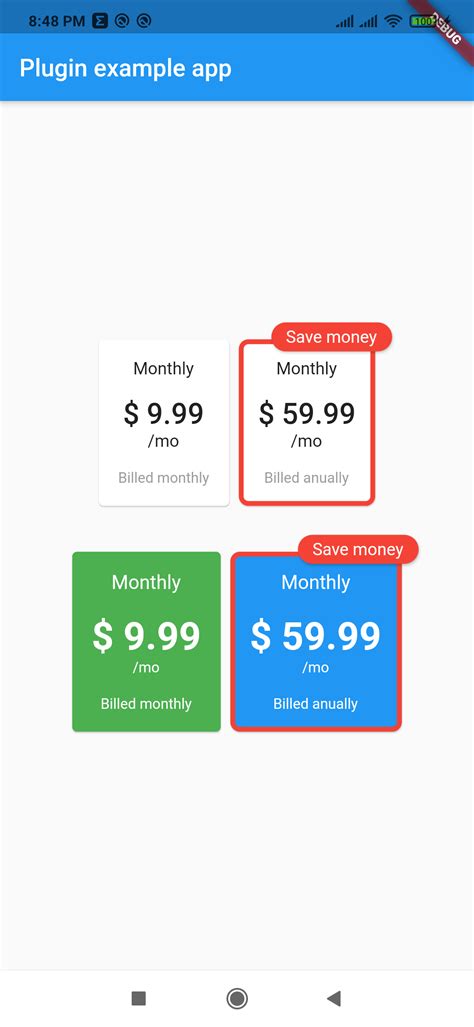 pricing cards flutter package