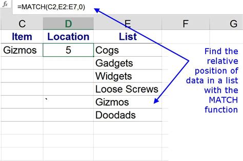 excel match function finding the location of data