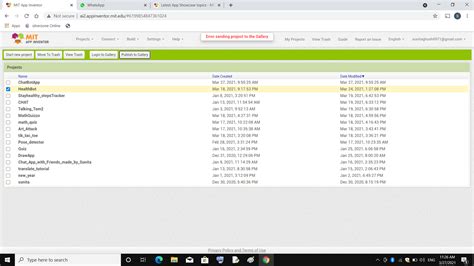 error in sending project to app inventor gallery mit app inventor
