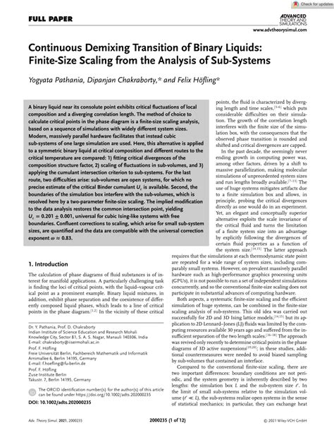 Pdf Continuous Demixing Transition Of Binary Liquids Finite‐size