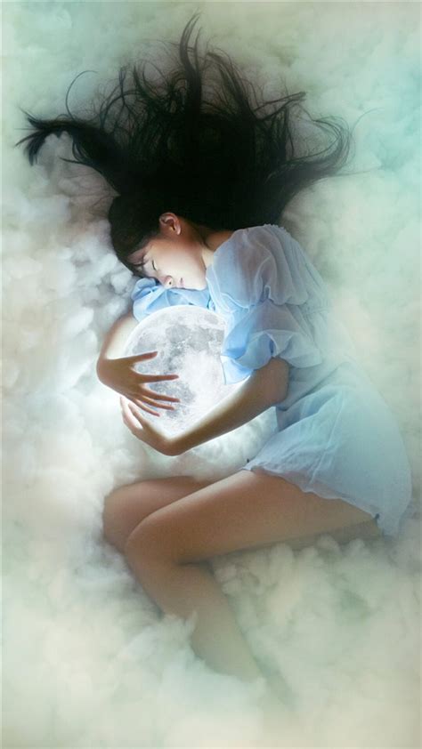 Dreamy Hug Shiny Moon Sleepy Girl Iphone 8 Wallpapers Free Download