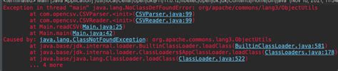 opencsv exception in thread main java lang noclassdeffounderror