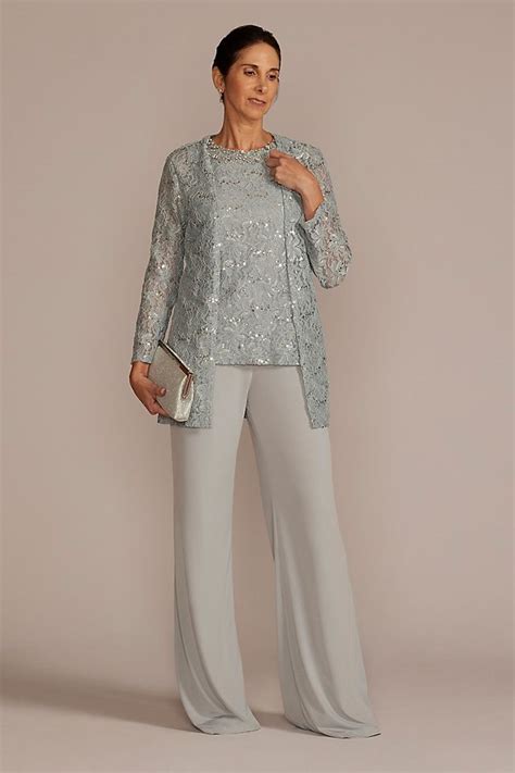 Plus Size Three Piece Sparkle Lace Pantsuit Davids Bridal