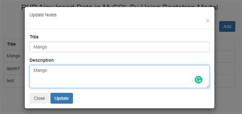 php ajax update data in mysql by using bootstrap modal